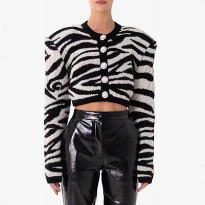 Knitted cardigan sweater striped black and white jacket