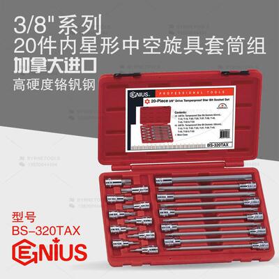 天赋GENIUS进口工具3/8系列20件套星形中空旋具套筒组BS-320TAX