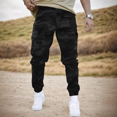 Mens Camo Print Cargo Pants Regular Fit Casual Comfy