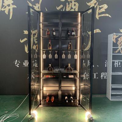设计酒店别墅酒窖白酒架装饰私人高档双门玻璃不锈钢红酒柜展示柜