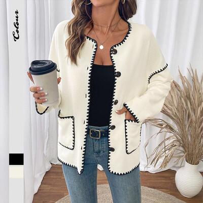White trimmed fleece jacket for women 白色饰边摇粒绒外套女