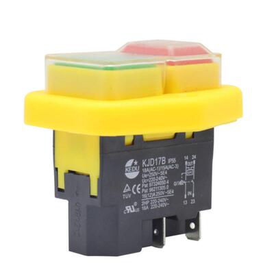 KJD17B防水按钮开关220V-240V 16A 4脚/5脚电动工具欠电压保护过