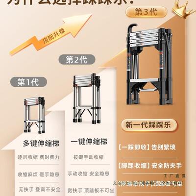 【踩踩乐】梯子金家用折伸缩室内梯多功能楼梯铝叠F9675H85合加厚