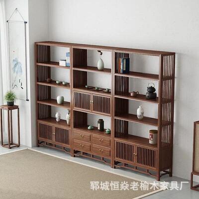 老榆木博古架新中式层架茶具展示架多宝阁隔断置物架办公室书架