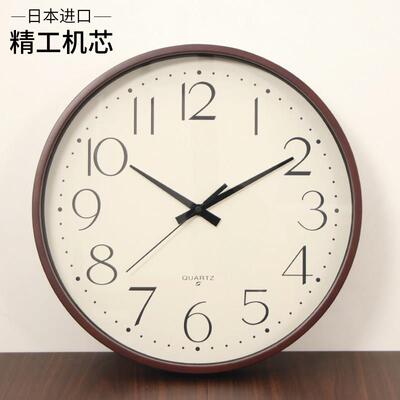 精工机芯实木挂钟静音自动对时电波钟表轻奢家用时钟客厅简约挂表