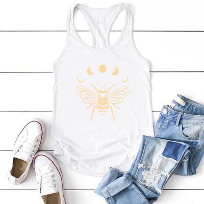 Butterfly Print Solid Strap Top Loose Fit印花纯色吊带宽松女