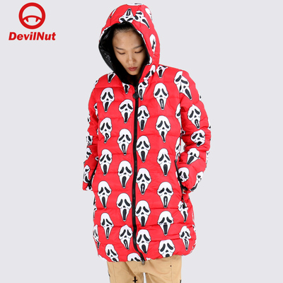 DEVIL NUT潮牌 恶魔 长款红色尖叫迷彩 女式  羽绒服 DN  AFO