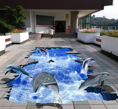 新款人气 3d地画 海豚 海底世界3D地贴原创3D画 独家设计
