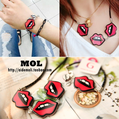 韩国进口 AZNAVOUR AZ  玩味涂鸦 红唇项链手链