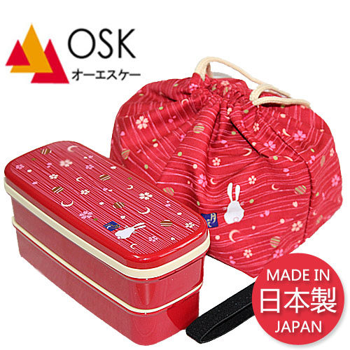 日本制造经典女子OL日本便当盒日式饭盒 微波加热可 红樱月之兔