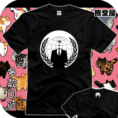 衣服纯棉短袖T恤logo符号标志Anonymous匿名者黑客组织潮时尚
