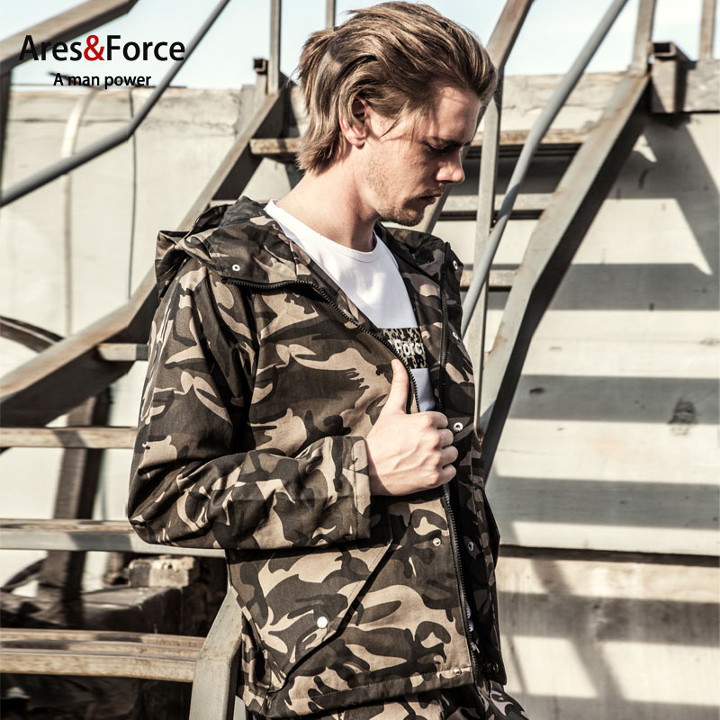 Ares&Force潮男秋季新款男装大码迷彩衣服男风衣 欧美潮宽松外套