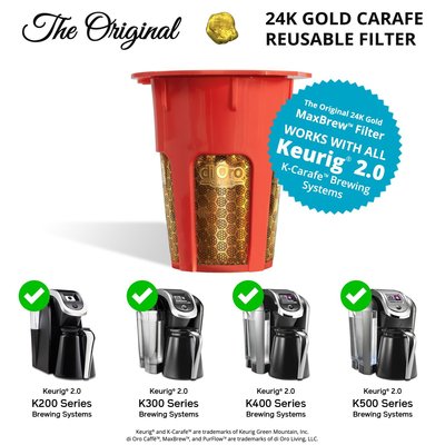 Di Oro-24K镀金 Keurig克里格 2.0系统 K-Carafe 可循环替代滤杯