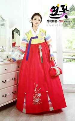 新娘韩服/婚礼敬酒韩服/韩国进口手绣韩服/彩条韩服/H-X01073-7