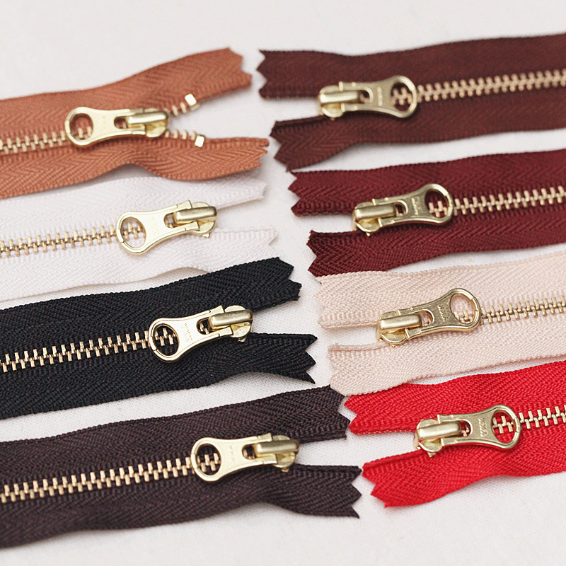 YKK日本进口DIY手工皮艺箱包配件 3#金色纯铜拉链金属部分长15~2_虎窝淘