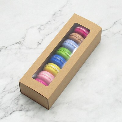 Macaron Transparent Window Box Kraft Paper Drawer Box Baking