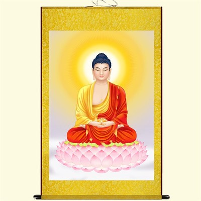 三宝佛释迦摩尼佛阿弥托佛药师佛庄严画像供奉增福慧卷轴挂画包邮