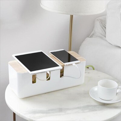 White Cable Storage Box Desktop Power Strip Wire Network Lin