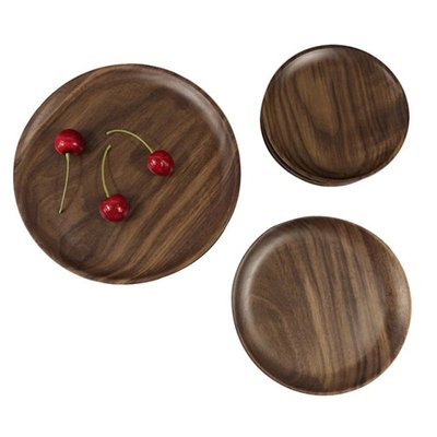 现货Wood Hand-made Acacia Dinner Plates Unbreakable Rou.nd W