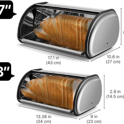 Storage-Bin Bread-Box-Holder Pastrie Keeper Stainless-Steel