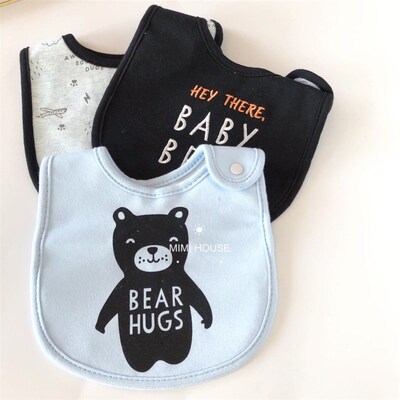 潮秋冬宝宝纯棉围嘴momscare三层儿童防水围兜婴儿加厚口水巾卡通