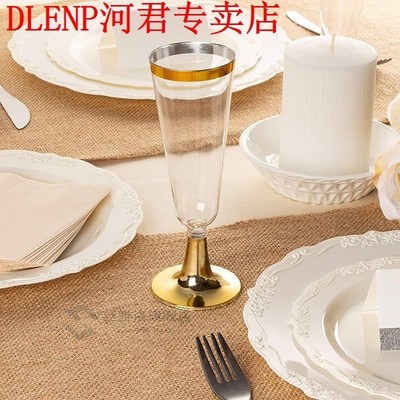 24Plastic Gold Rimmed Champagne Flutes  5.5 Oz. Clear Hard