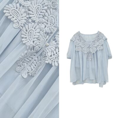 【爆米花专享】气质蕾丝拼接V领长袖微透纯欲风吊带背心套装3025