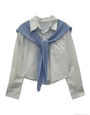 学院风披肩长袖衬衫女1606