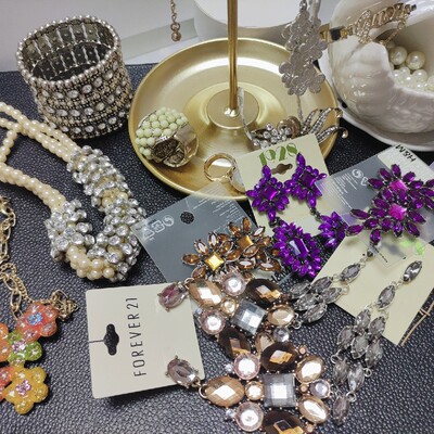 直播饰品 欧美外贸仿宝石花朵珍珠满钻耳环流苏长款耳饰