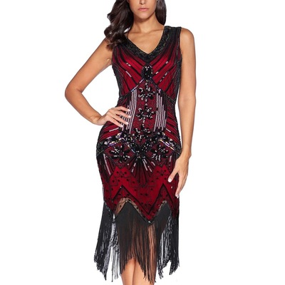 万圣节盖茨比亮片流苏晚礼服套装