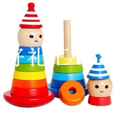 Montessori Baby Kids Toys Wood Clown Shake Tower Learning Ed