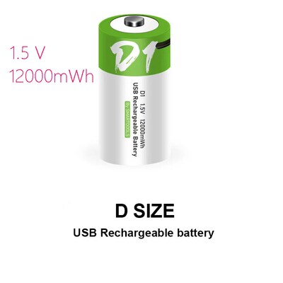 NEW D size 12000mWh lithium Rechargeable battery USB chargi
