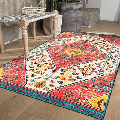 Retro Turkish Style Carpet and Rug Ethnic Persian Geometric