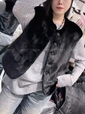2024冬季新款时装款貂皮外套女马甲款皮草皮毛一体水貂毛EN同款潮