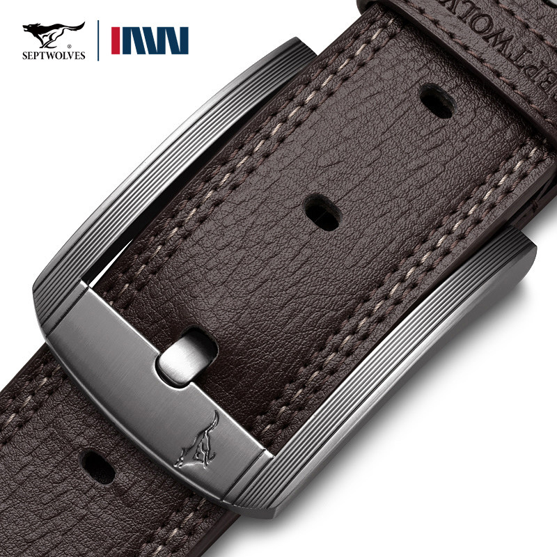 七匹狼皮带男士真皮针扣腰带男牛皮青年牛仔潮男式裤带 加宽3.8CM