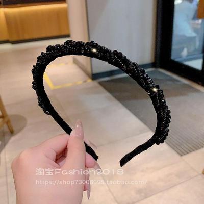 韩国时尚简约小众发饰串珠水晶发箍甜美头饰头箍细发卡女气质复古