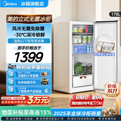 美的无霜王176L立式冰柜家用小型一级冷冻冷藏柜风冷无霜冷柜冰箱