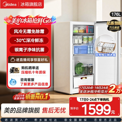 美的无霜王176L立式冰柜家用小型一级冷冻冷藏柜风冷无霜冷柜冰箱