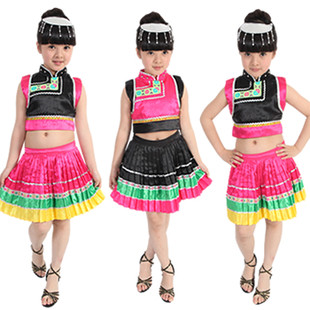 六一舞台演出服饰彝族舞蹈服装儿童苗族服饰女童演出服装民族服装