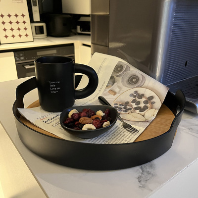 VIELE日式圆形木托盘杯子收纳盘