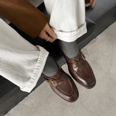 college。老钱风·牛皮乐福鞋女