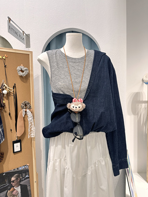 2025春季新款设计感假两件衬衫女宽松长袖衬衣圆领牛仔上衣V领