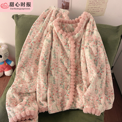 甜心时报女法兰绒冬季家居服套装
