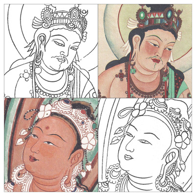 观音菩萨头像白描底稿敦煌壁画泥板线描稿初学临摹学习打印画稿