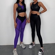 akiyo studio欧美新款紧身瑜伽套装拼网文胸长裤跑步吸汗速干微透