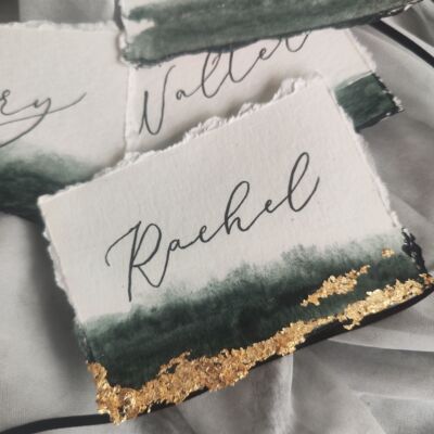 席位卡金箔墨绿色座位卡餐盘卡婚礼姓名卡结婚感谢卡小卡片定制