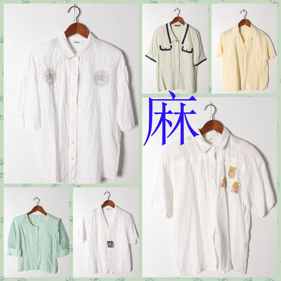 古着Vintage孤品棉麻花刺绣白衬衫孤品日系 女上衣 实拍售卖334