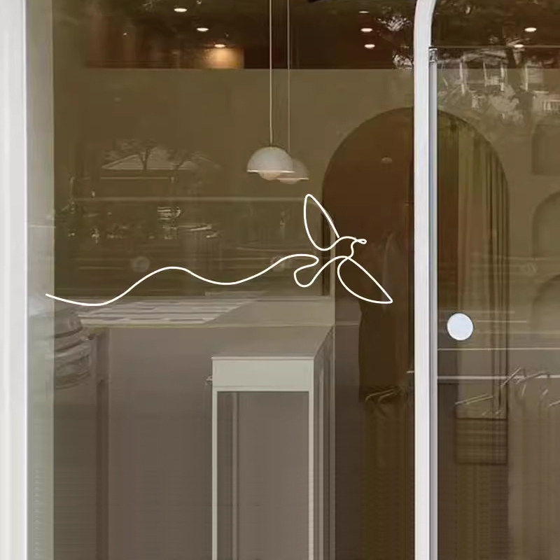 玻璃防撞贴纸网红店铺橱窗腰线装饰贴画推拉门贴创意飞鸟防水贴纸