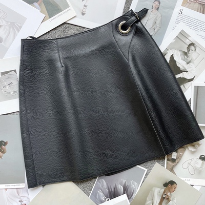2024秋冬新款绵羊皮真皮裙女不规则高腰a字裙半身裙显瘦小短裙子