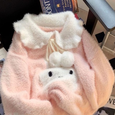 日系慵懒软妹套头仿貂绒针织衫